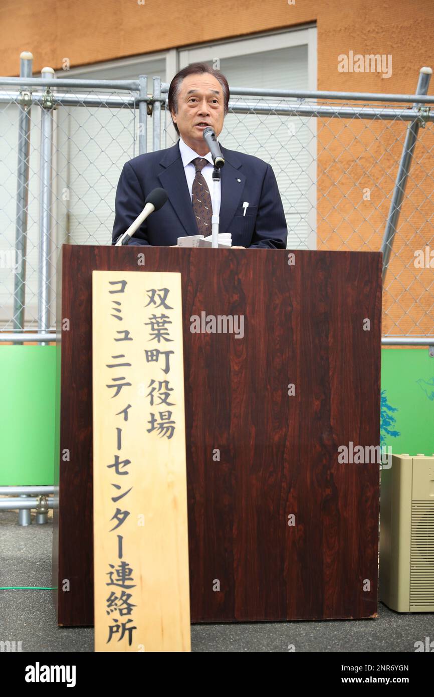 Futaba Town Mayor Shiro Izawa attends an opening ceremony of Futaba ...