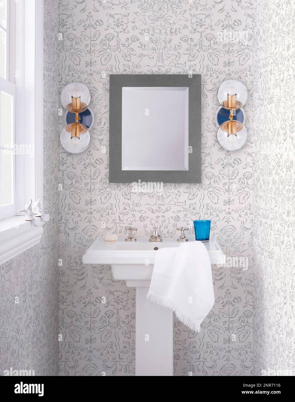 This photo provided by Hygge & West shows Storyline Wallpaper in white ...