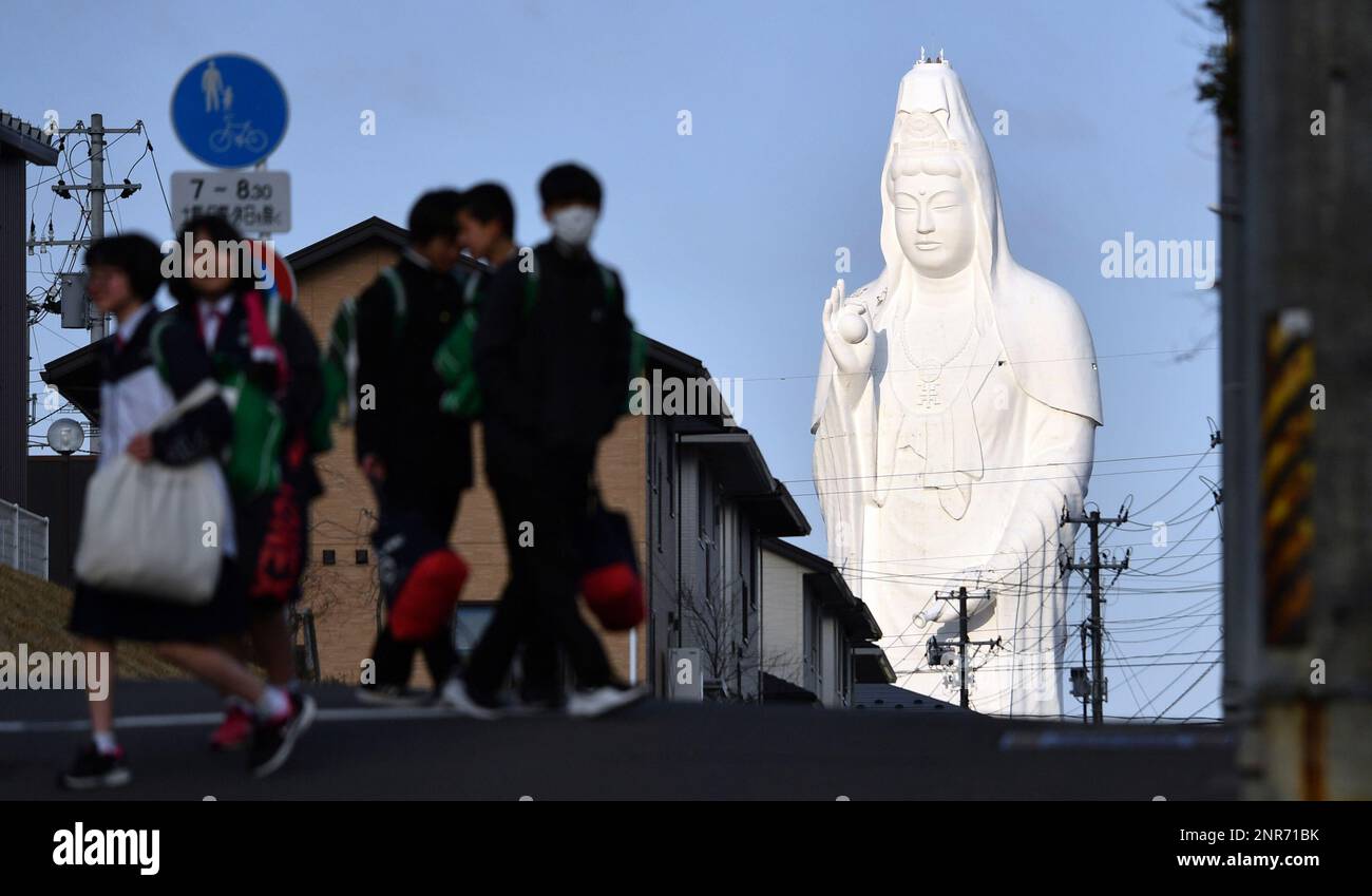 A picture shows Sendai Daikannon, a 100-meter-high stature of Goddess ...