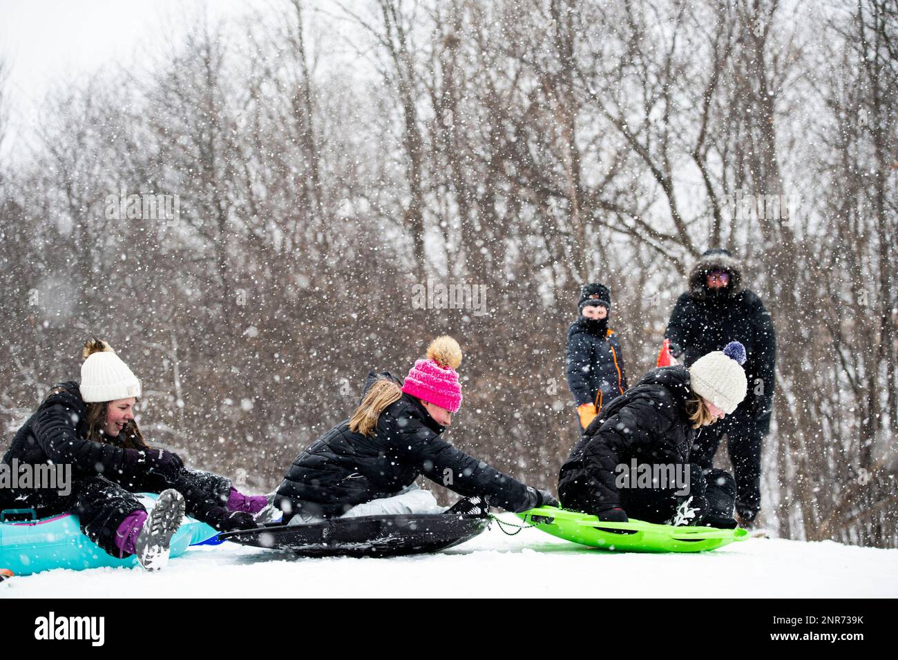 Kaitlyn Marria, 13, Lucy Hart, 12, and Ellery Langdale, 12, prepare to ...