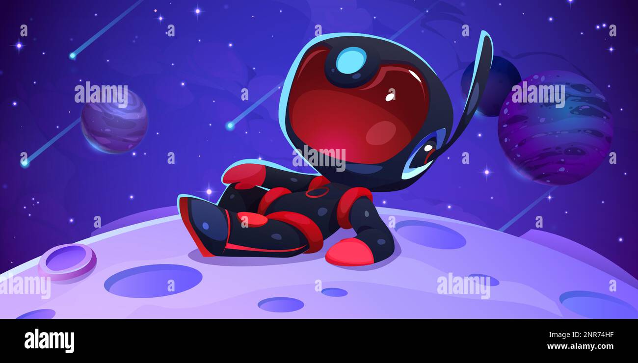 Cartoon astronaut character lying on moon surface. Vector illustration ...