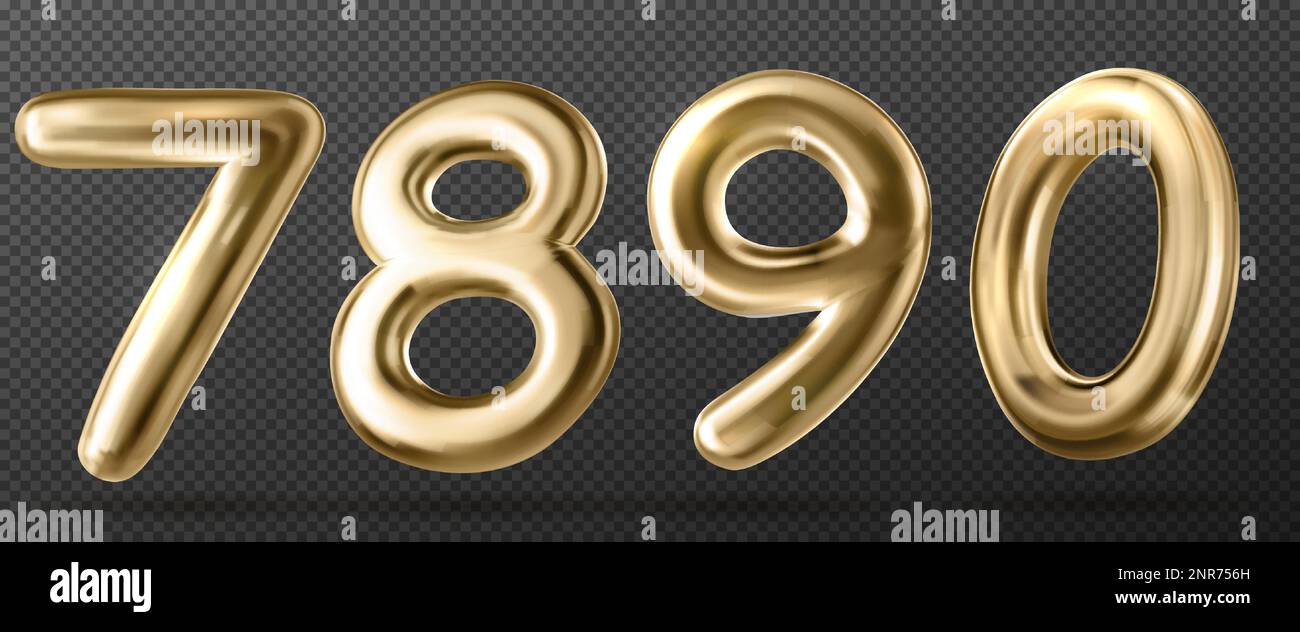 Set of realistic golden chrome numbers isolated on transparent ...