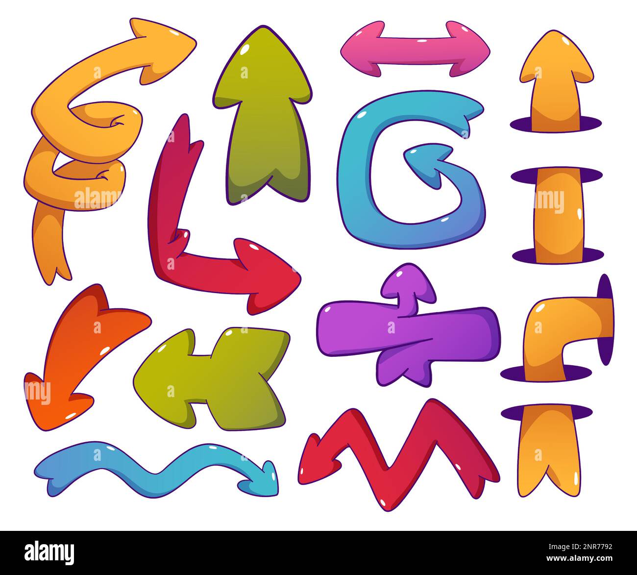 Cartoon quirky arrow illustration vector set. Isolated retro comic ...