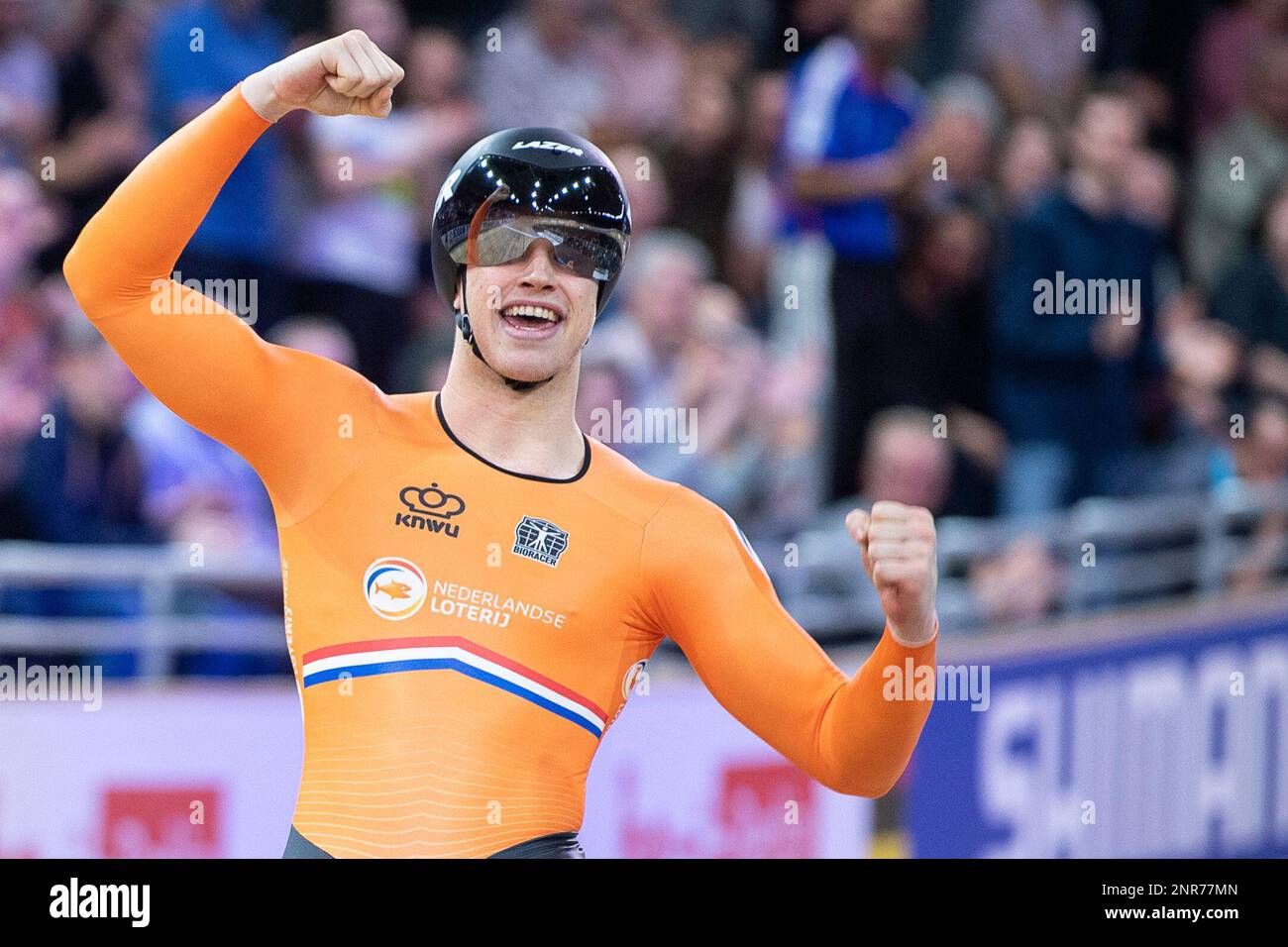 Harrie Lavreysen of the Netherlands celebrate winning the men's sprint ...
