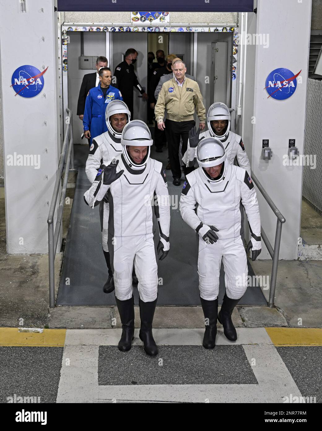 NASA Astronauts Warren Hoburg and Stephen Bowen (front l and r ...