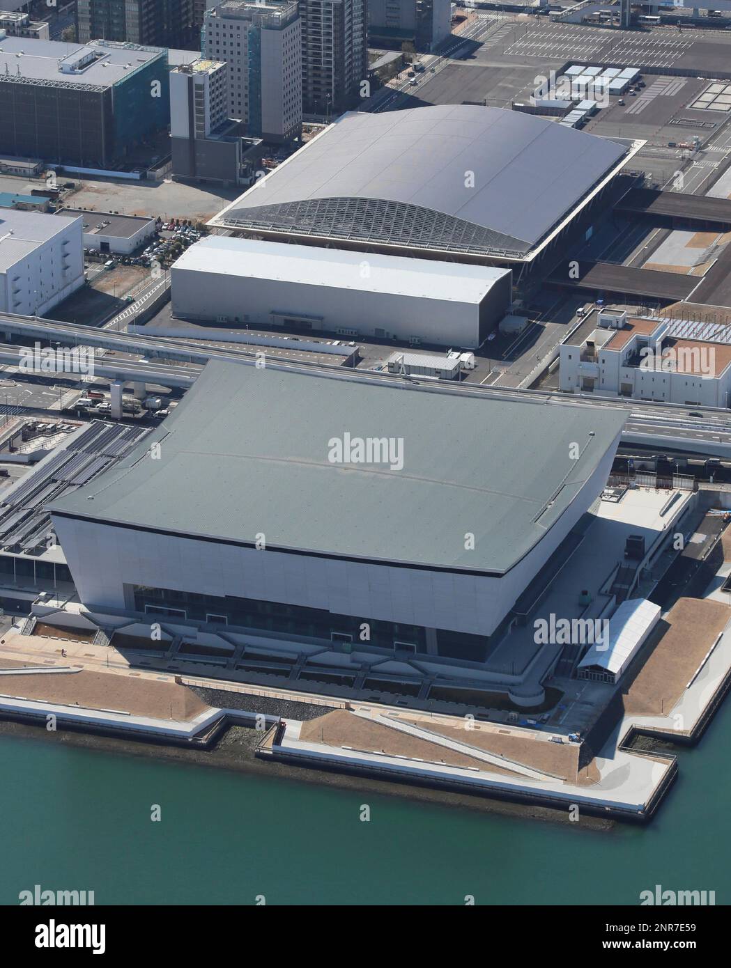 An aerial photo shows the Ariake Gymnastics Centre (rear), a venue of ...