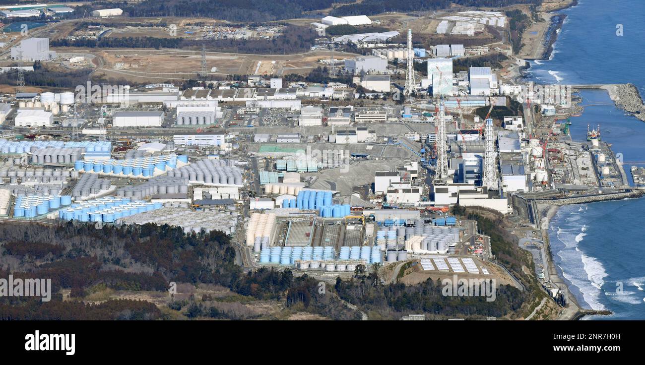 An aerial photo shows the Fukushima No.1 Nuclear Power Plant in Okuma ...