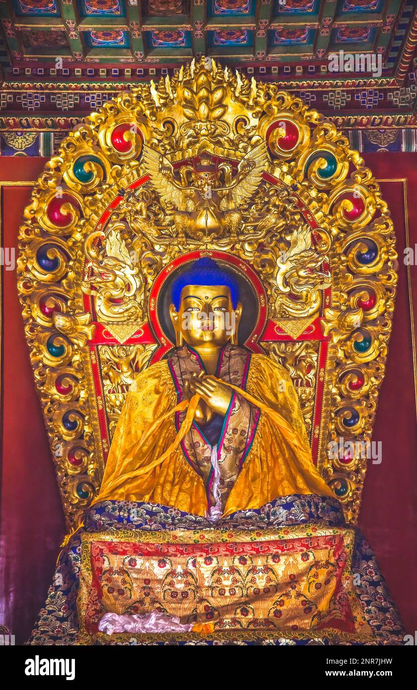 Blue Buddha Yellow Scarf Altar Offerings Yonghe Gong Buddhist Lama ...