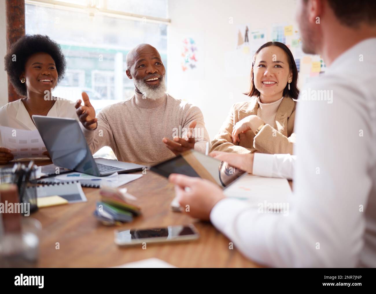 Creative business people, meeting and planning in fashion design ...