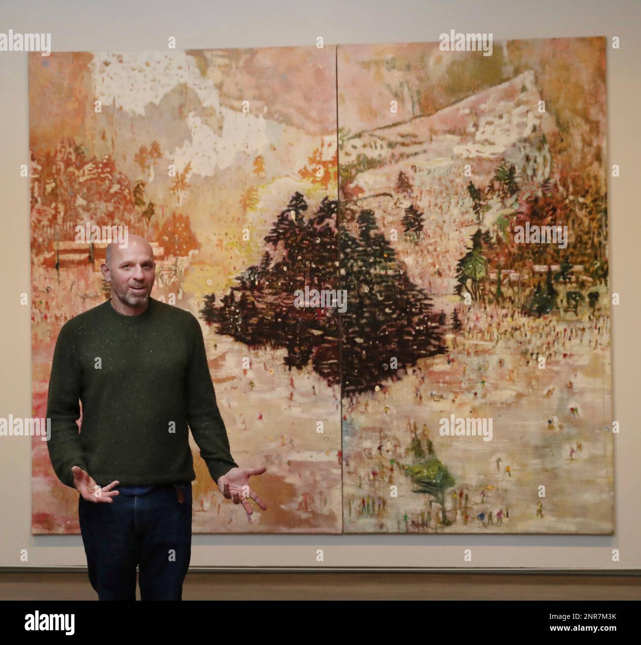 Peter Doig, a Scottish painter, poses with his work at the National ...