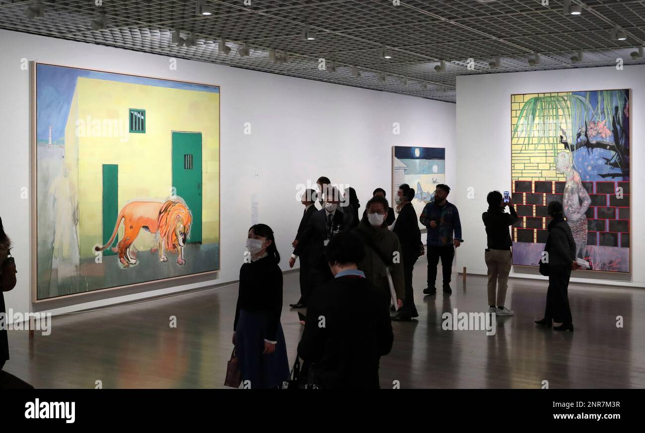 Visitors view artworks of Peter Doig, a Scottish painter at the ...