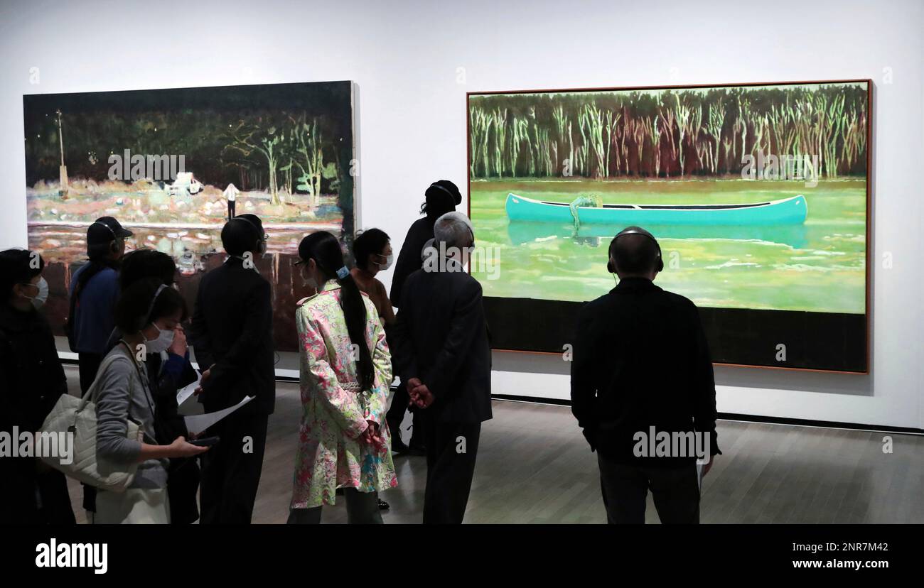 Visitors view artworks of Peter Doig, a Scottish painter at the ...