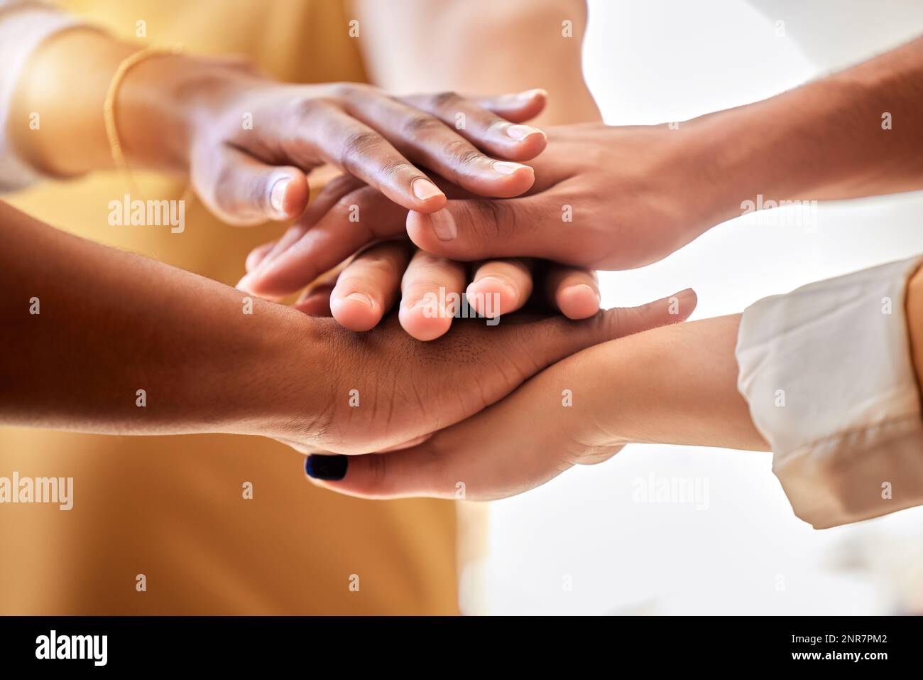 Hands, group and people stack for support, solidarity and teamwork of ...