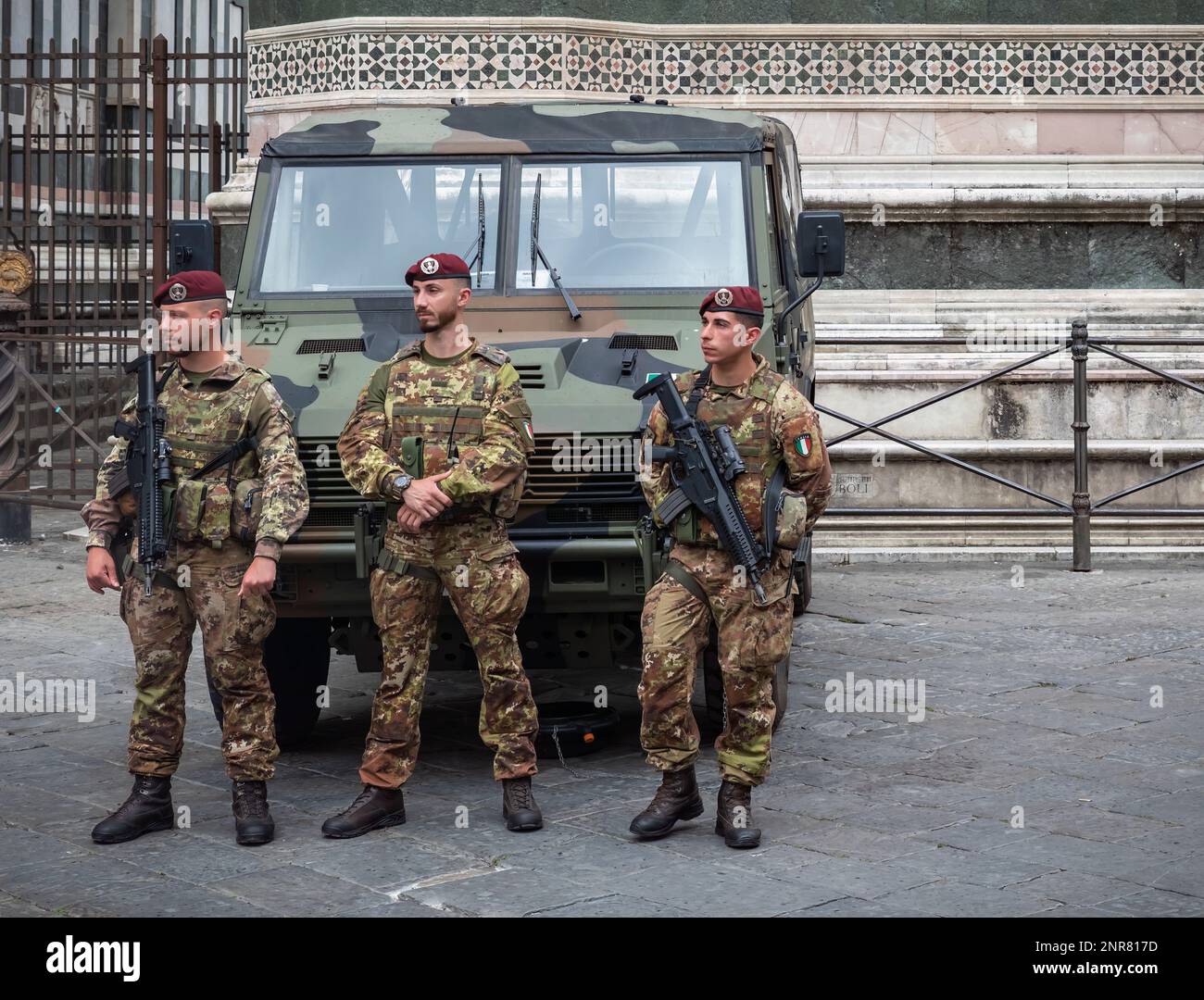 Florence, Italy - June 03, 2022: Carabinieri officers stand next to a ...
