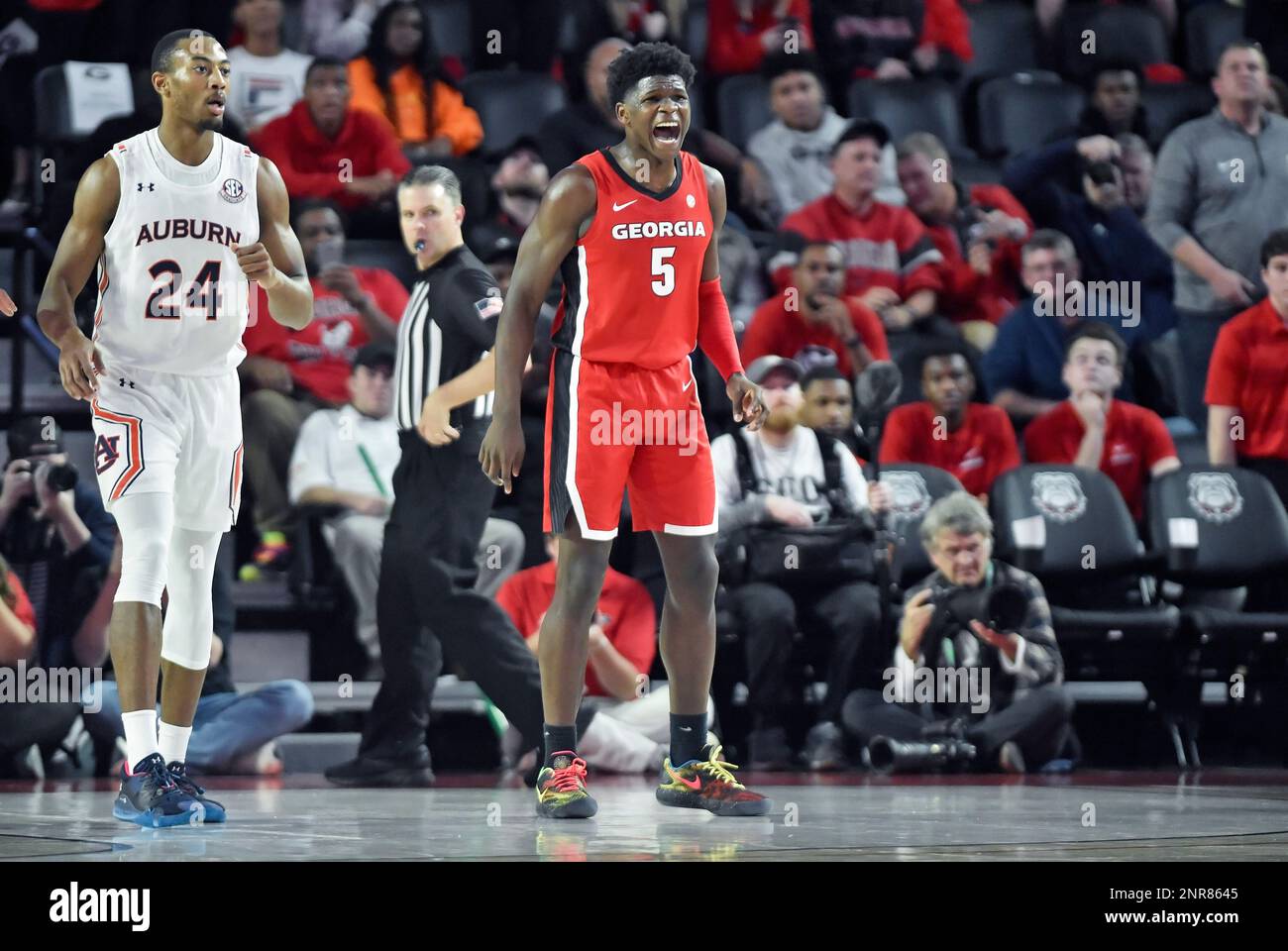 ATHENS, GA - FEBRUARY 19: Georgia guard Anthony Edwards (5) reacts ...