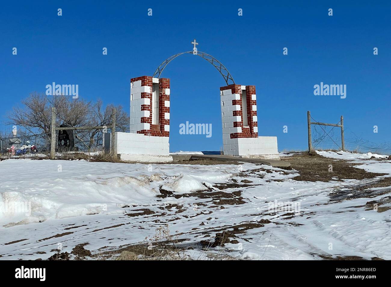 The Wounded Knee Memorial, which marks the site of the massacre of ...