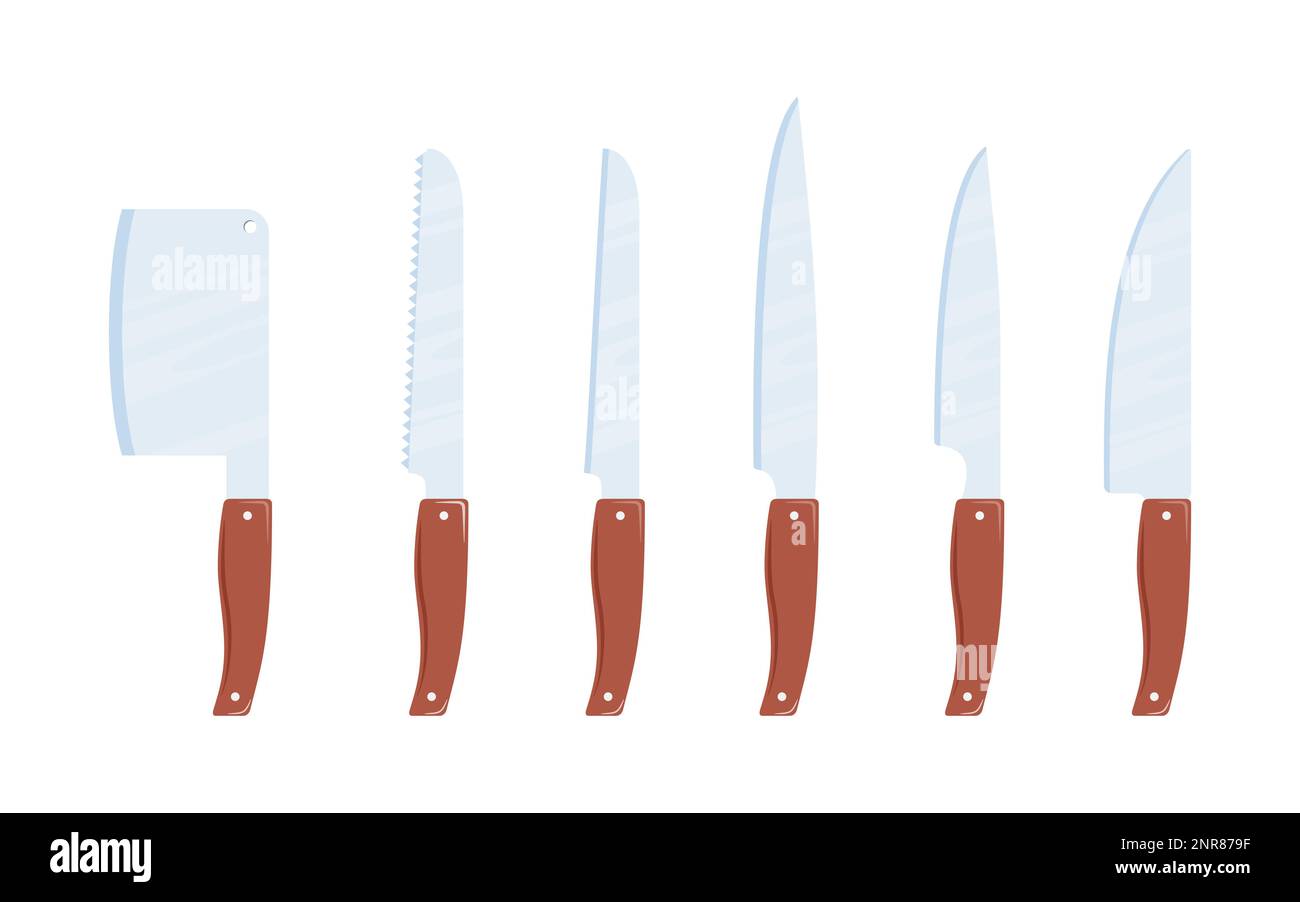 Kitchen utensils, set. Kitchen axe and various knives. Vector ...