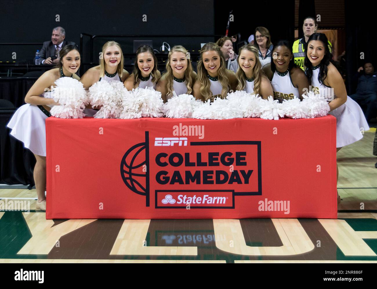 February 22 2020: Baylor Bears cheerleaders pose for a photos before ...