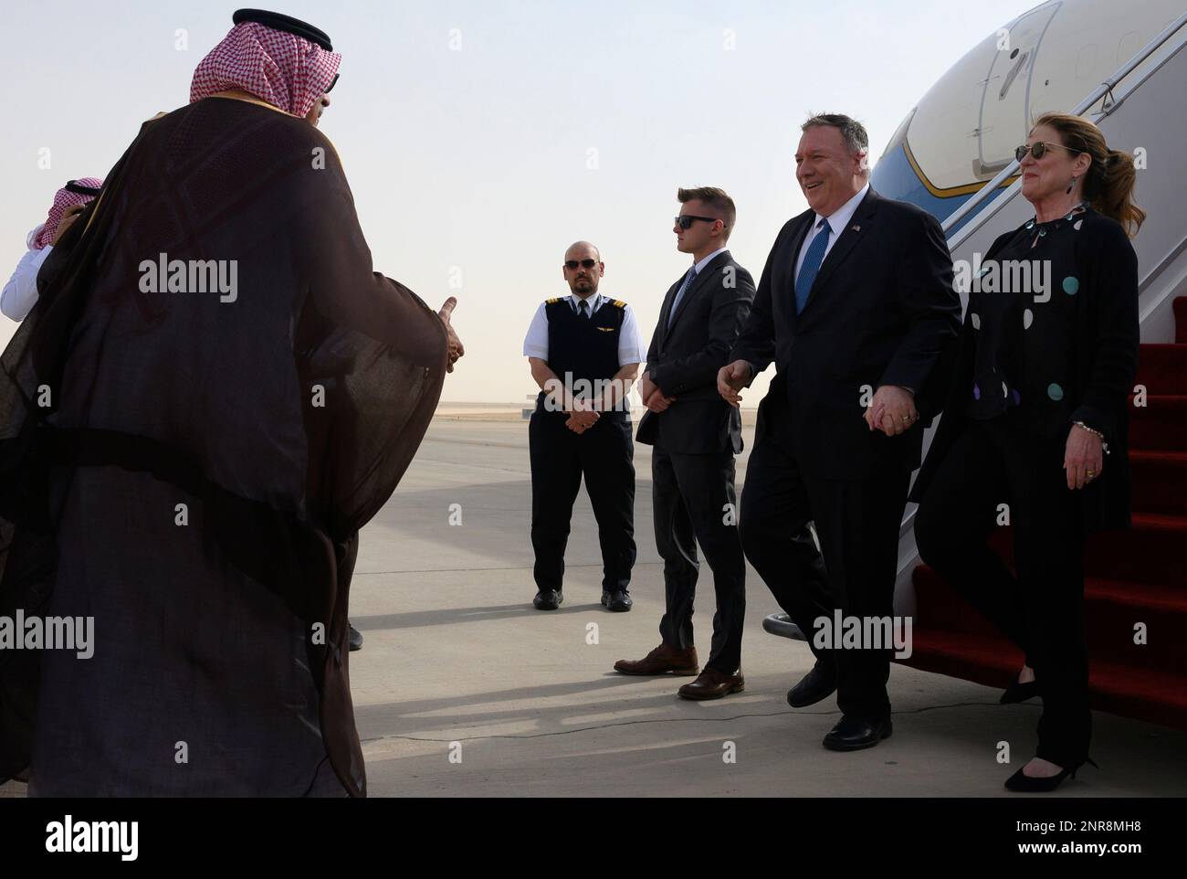 US Secretary of State Mike Pompeo, second right, and his wife Susan are ...