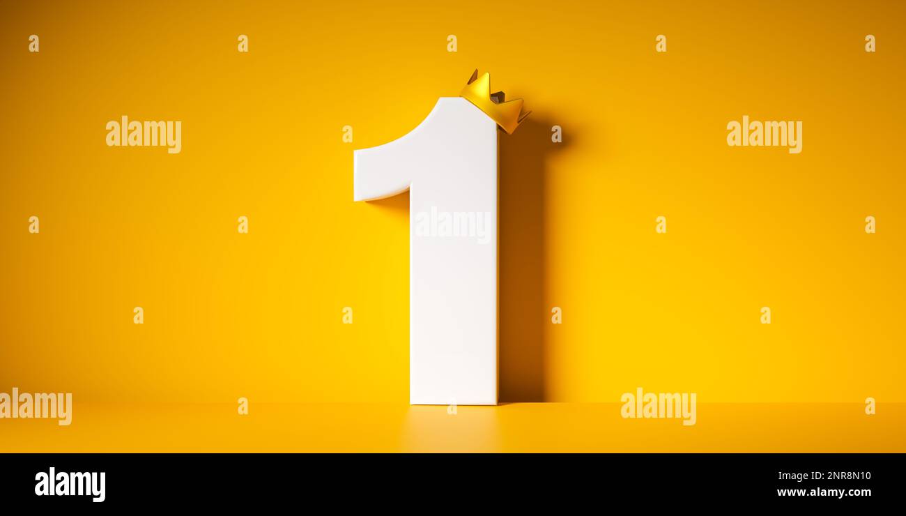 Number one with gold crown for champion or winner on yellow background ...