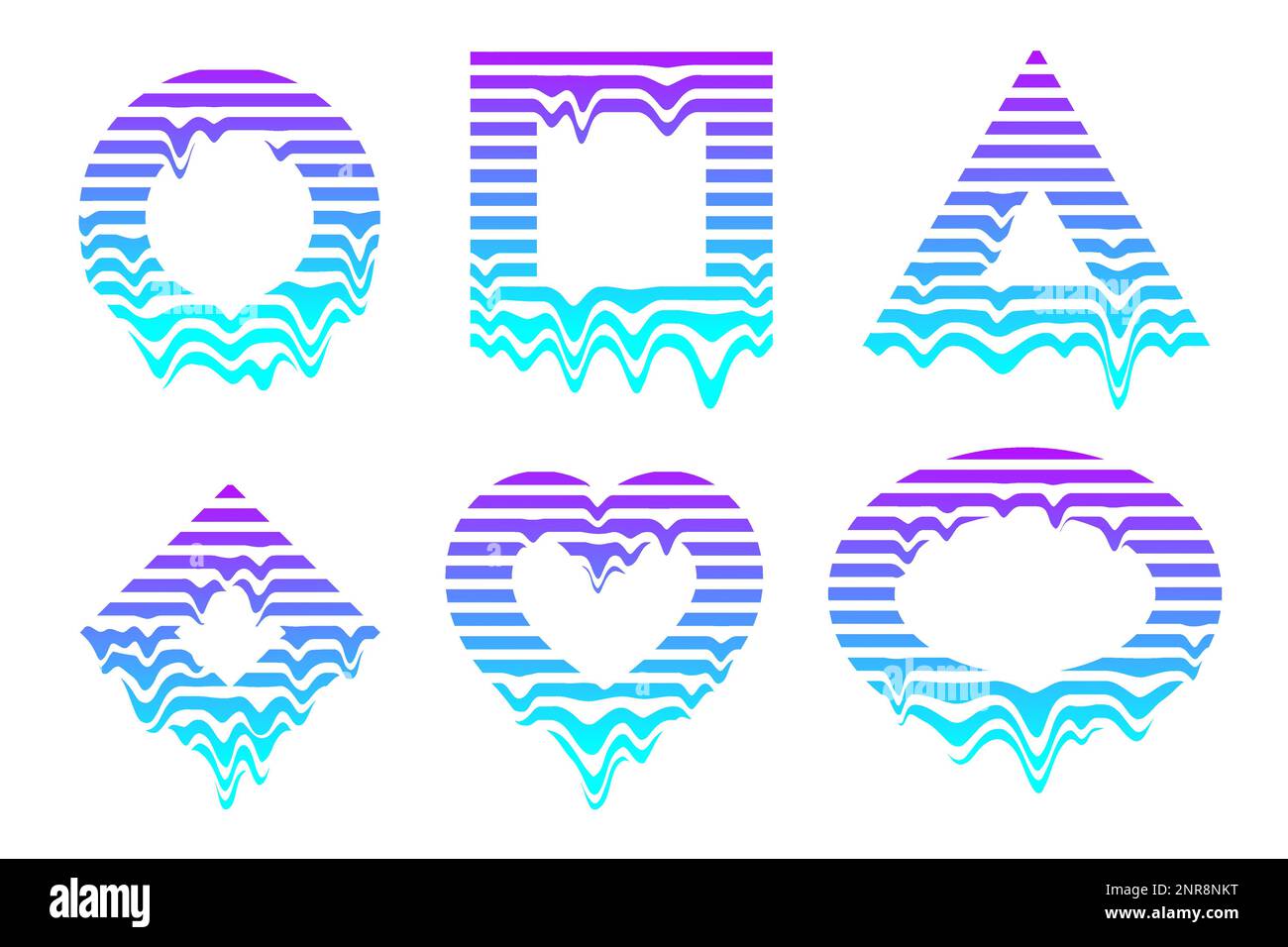 Glitch cyberpunk geometric shapes. Abstract graphic design elements. Futuristic melted drips ...