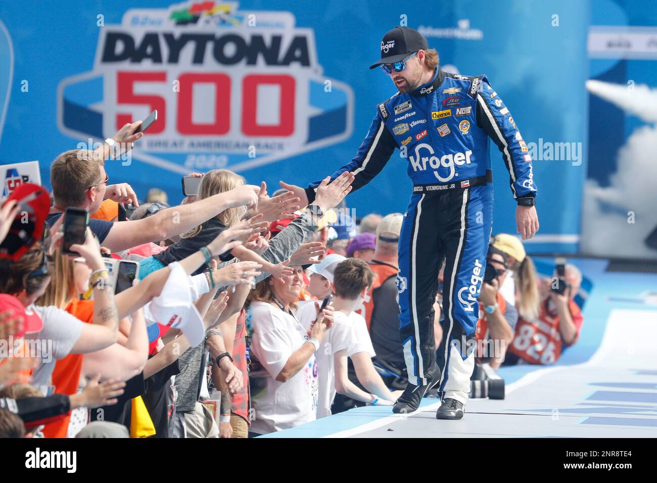 Driver and pole sitter Ricky Stenhouse Jr. greets fans on the drivers ...