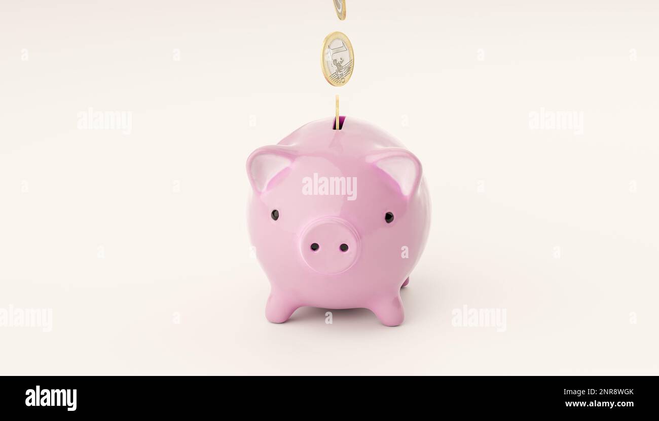Piggy bank and euro coins. Piggy Bank with coins on white background ...