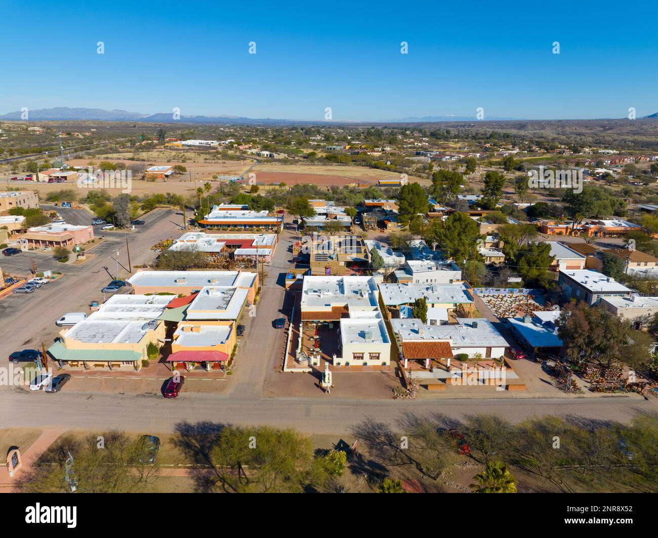 Tubac historic town center aerial view including Tubac Plaza and ...