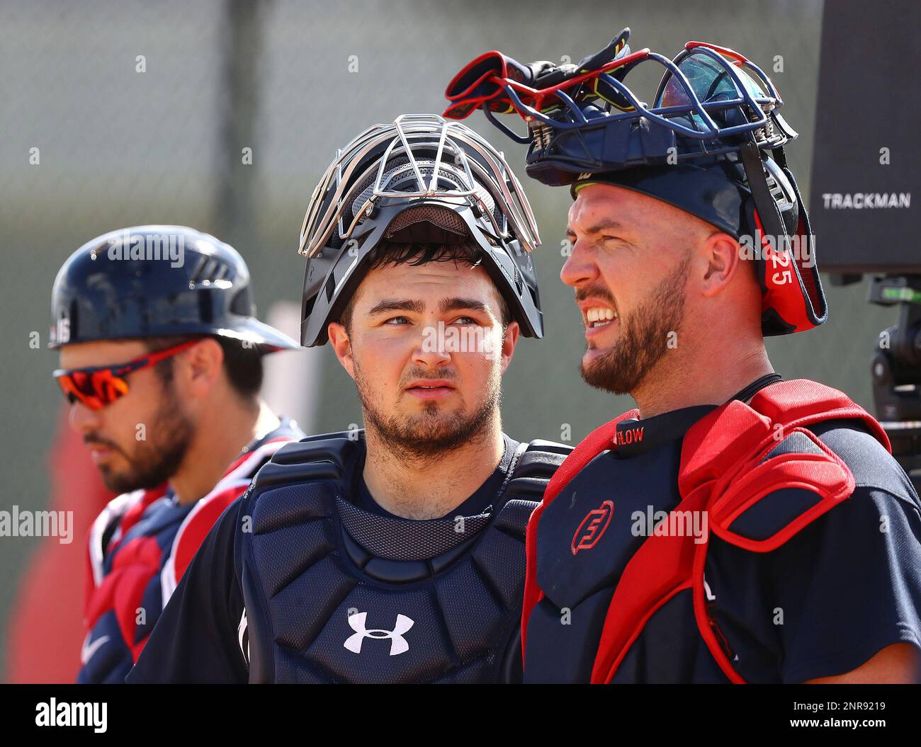 Atlanta Braves catchers, from left to right, Travis D' Arnaud, Shea ...