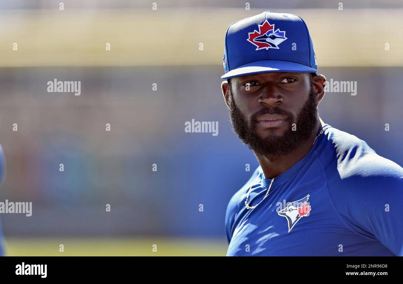 Toronto Blue Jays outfielder Anthony Alford watches batting practice at ...