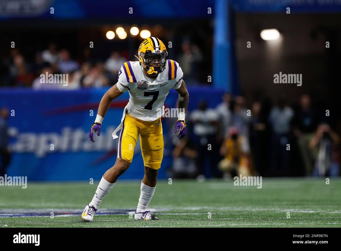 LSU safety Grant Delpit (7) in coverage during the Peach Bowl NCAA ...