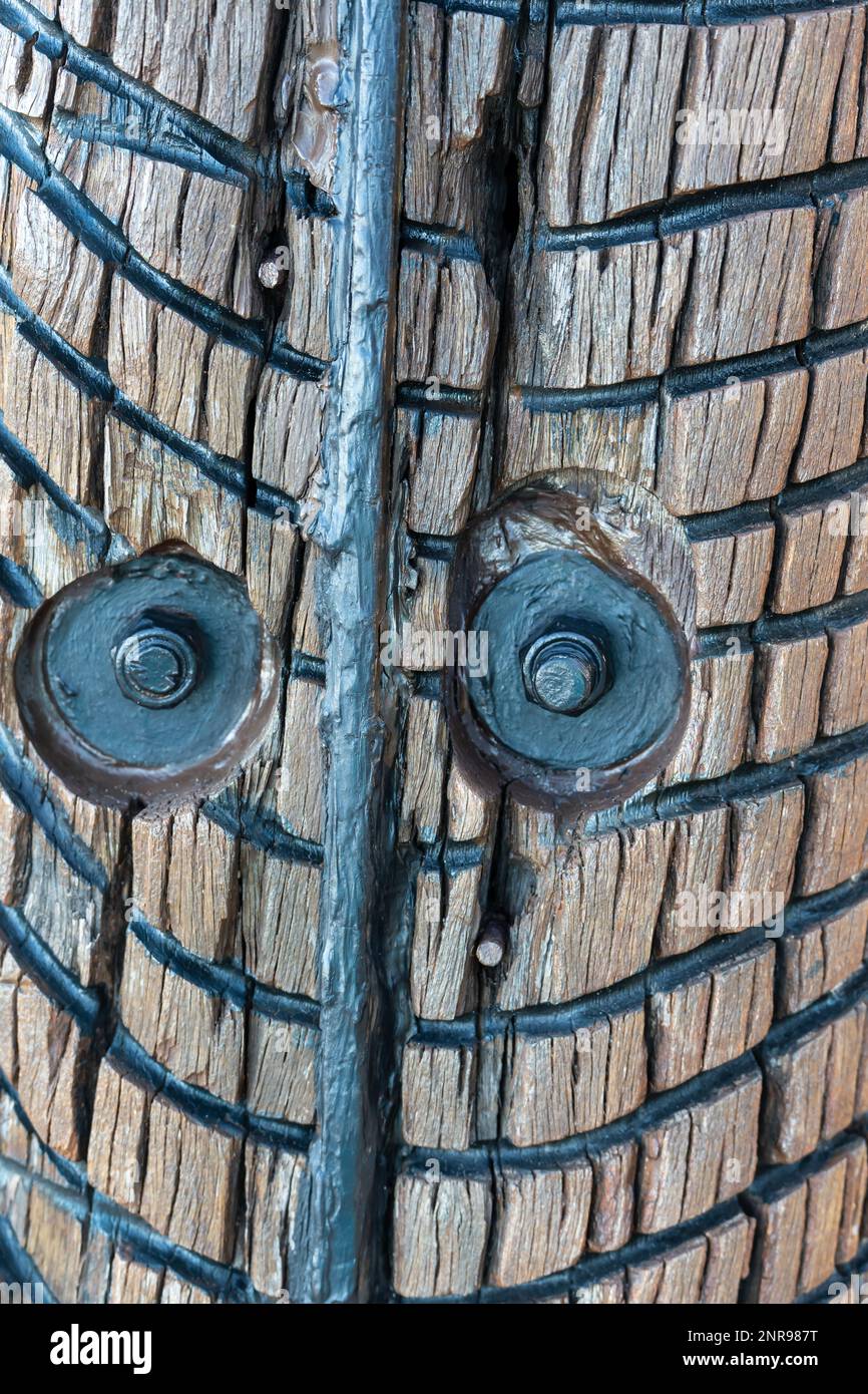 Close-up image of hand crafted wood sculpture located by the Wynnum ...
