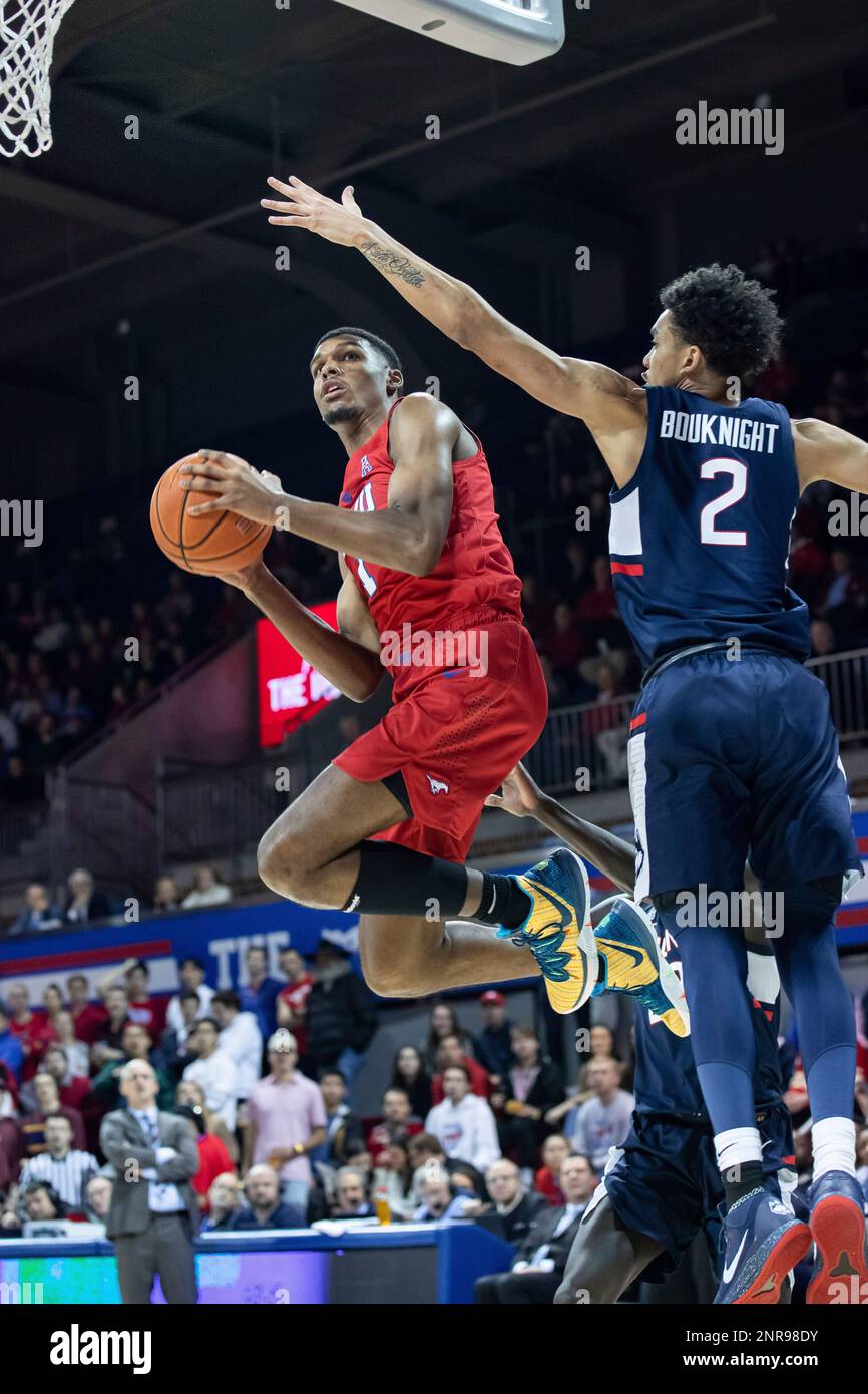 DALLAS, TX - FEBRUARY 12: SMU Mustangs forward Feron Hunt (#1) flies in ...