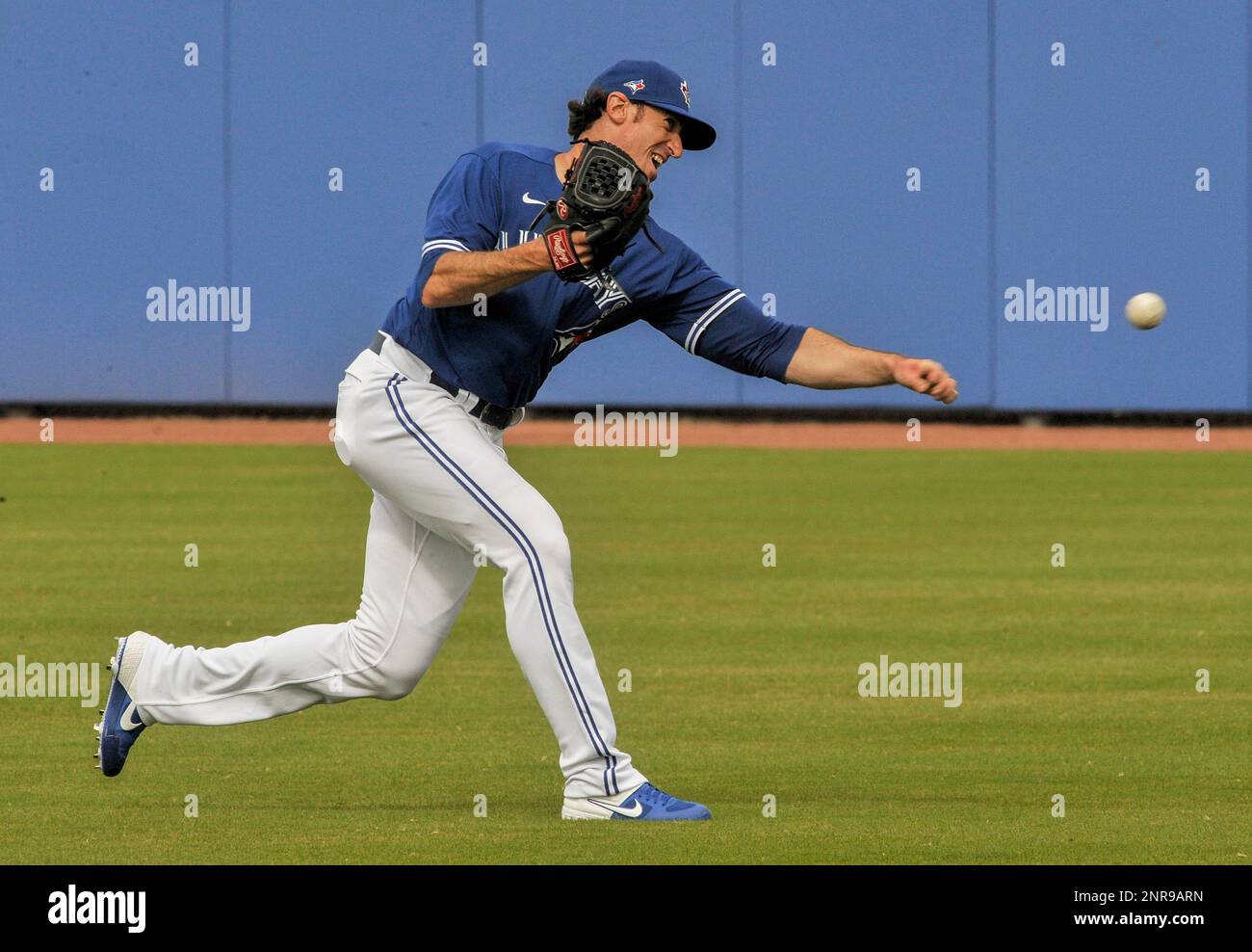 Toronto Blue Jays pitcher Brian Moran throws during workouts at ...