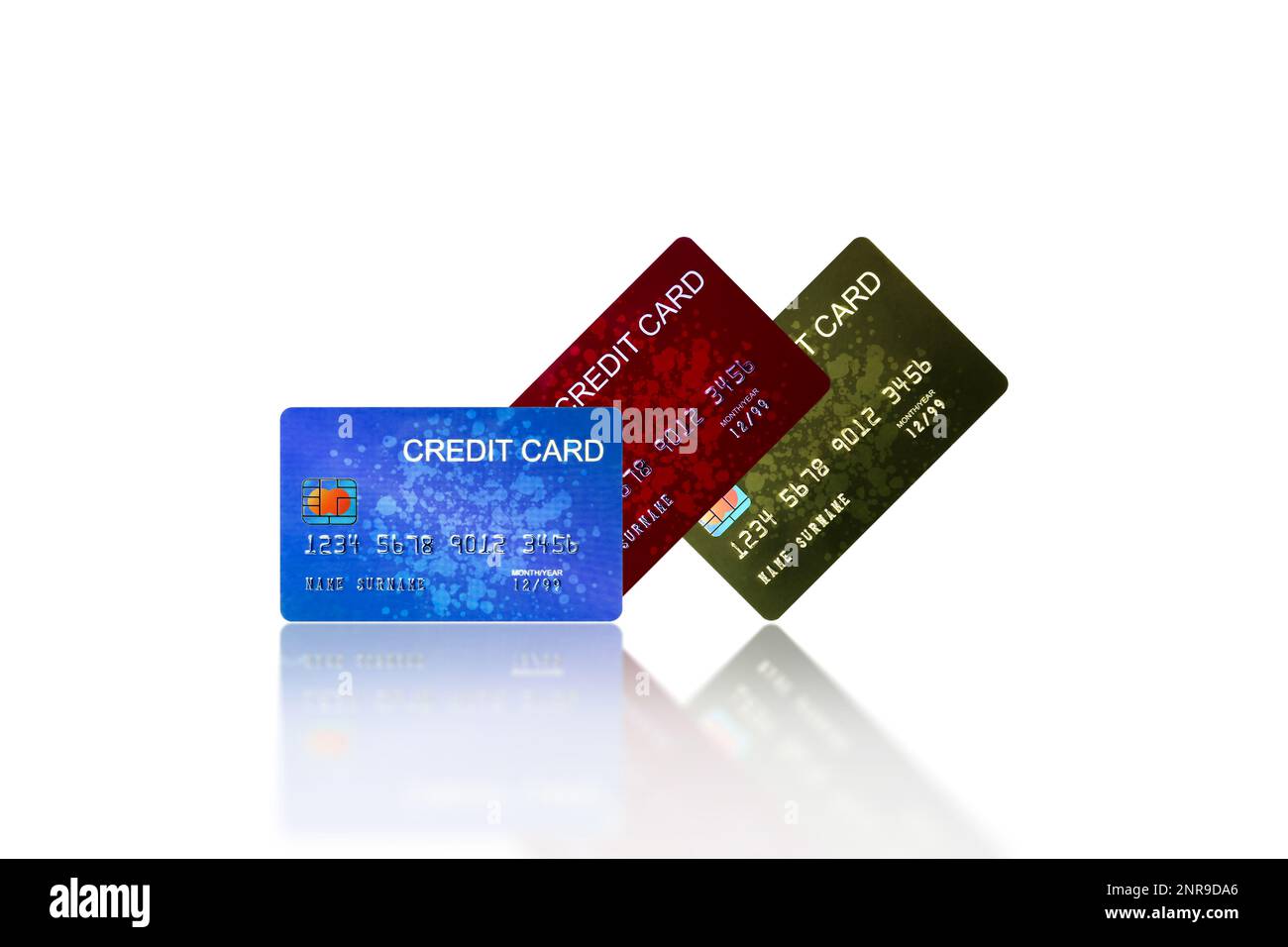 Credit cards isolated on white background with reflection, Business and ...