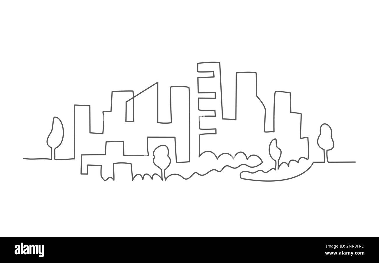 Cityscape One line drawing on white background Stock Vector Image & Art ...