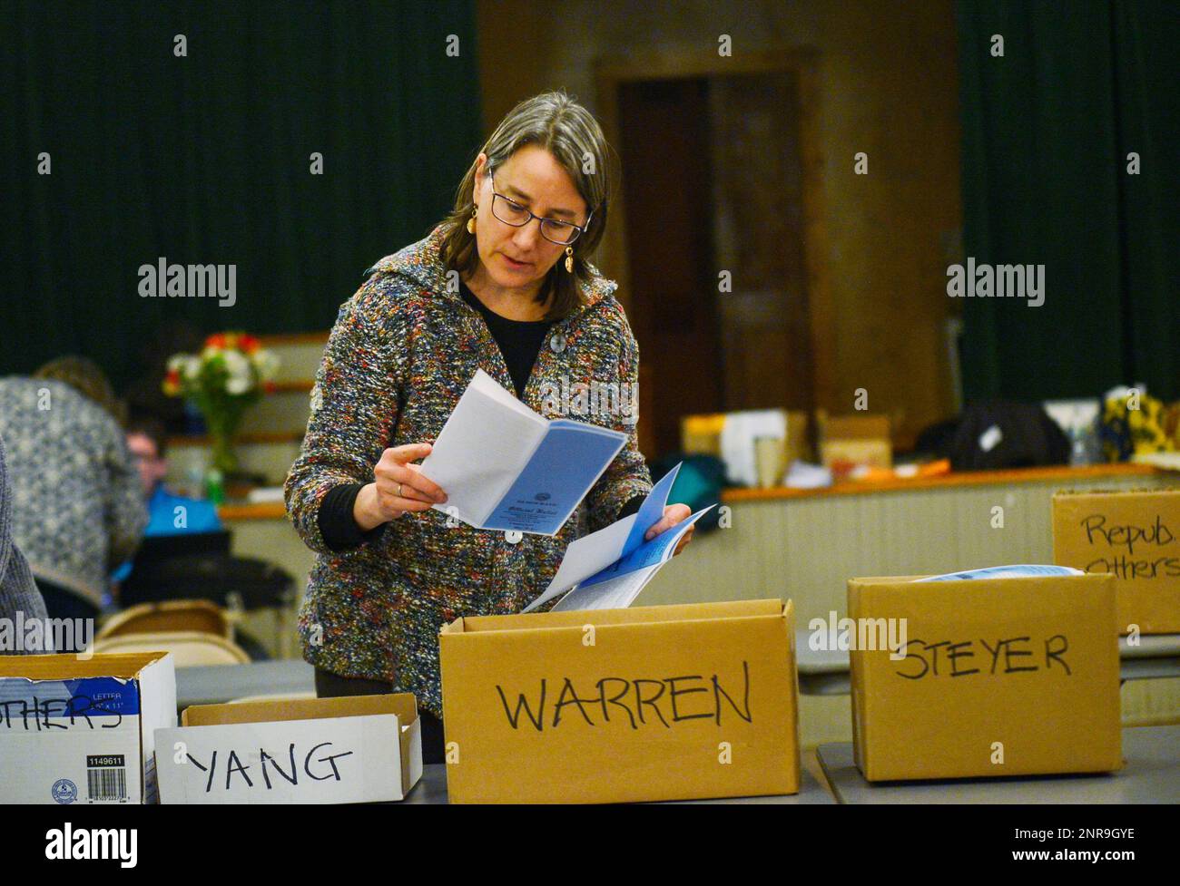 Amanda Fryberger, of Chesterfield, N.H., looks at a primary ballot to ...