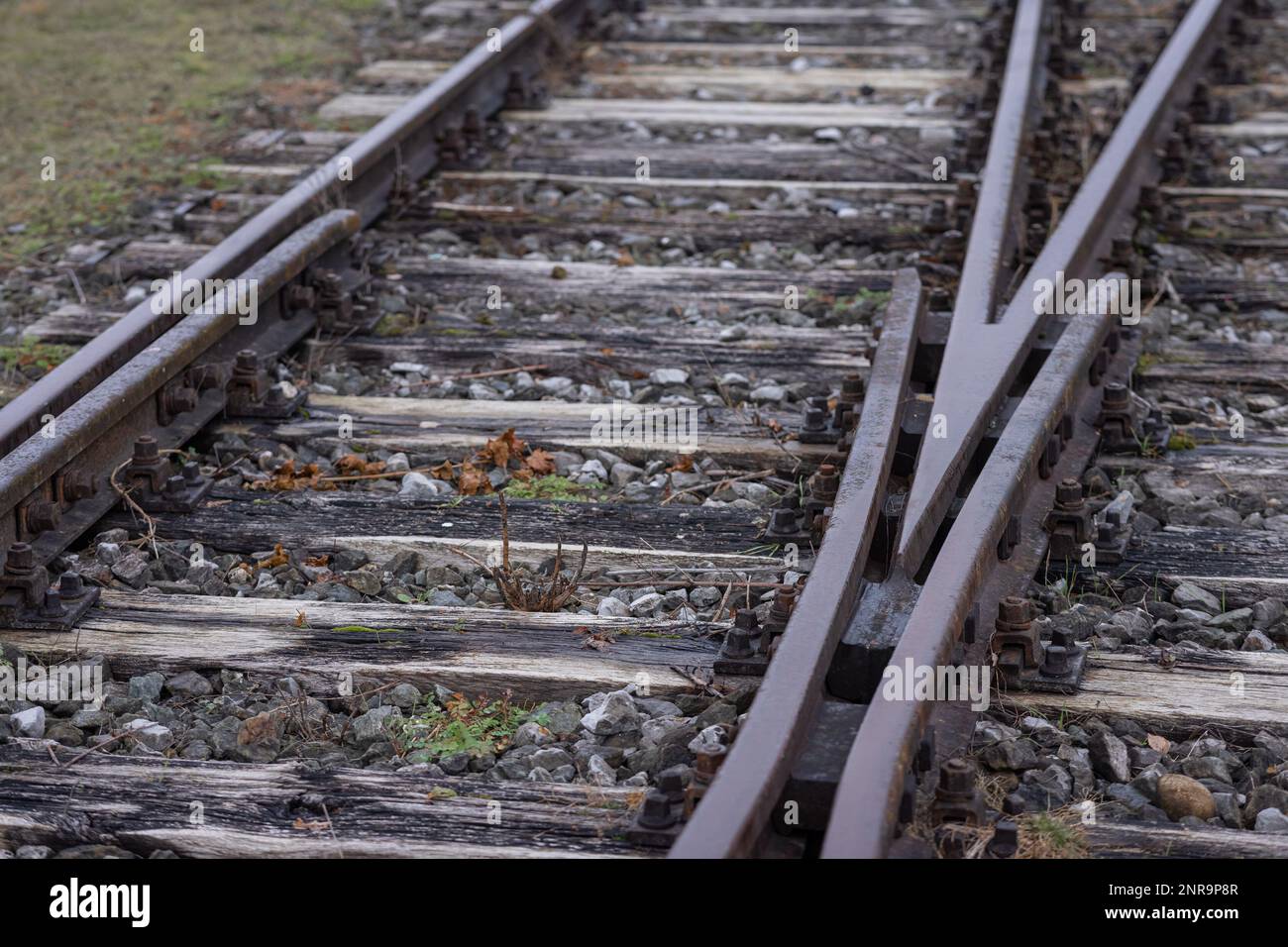 Detail of a heart of a railway switch or point. Part of train switch ...