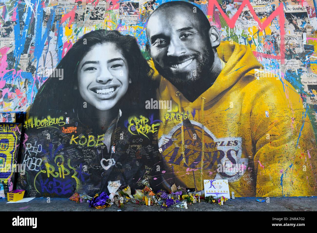 LOS ANGELES, CA - FEBRUARY 05: A mural honoring Kobe Bryant and his ...