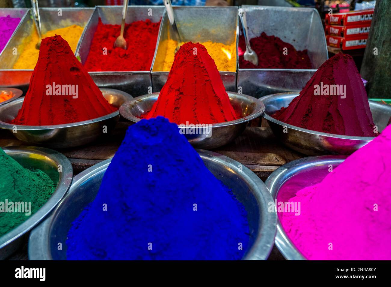 Multicolor bright holi colorful powder in the market for hindus holi ...