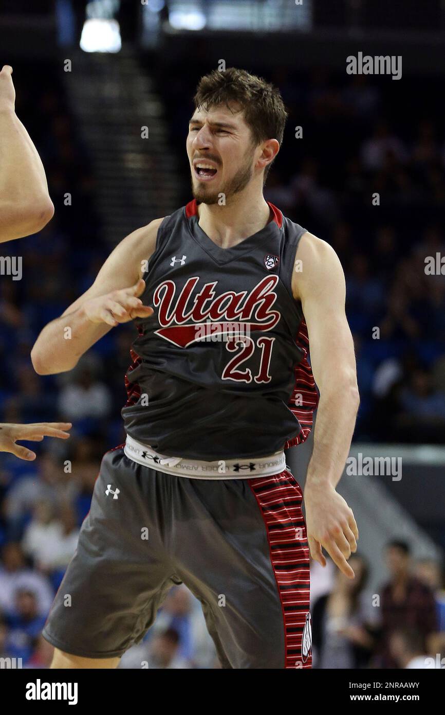 LOS ANGELES, CA - FEBRUARY 02: Utah UtesRiley Battin (21) reacts during ...