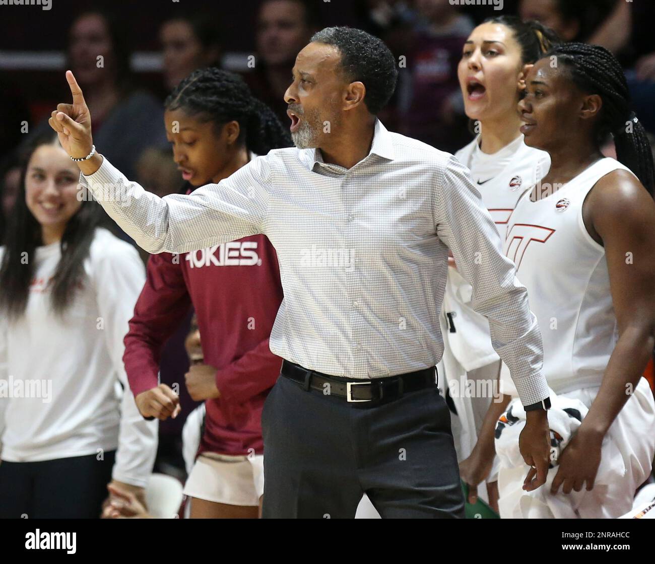Virginia Tech head coach Kenny Brooks reacts in the first half of an ...