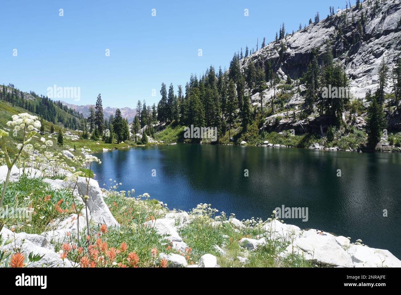 Beautiful alpine lake in Trinity Alp Wilderness surrounded by granite ...
