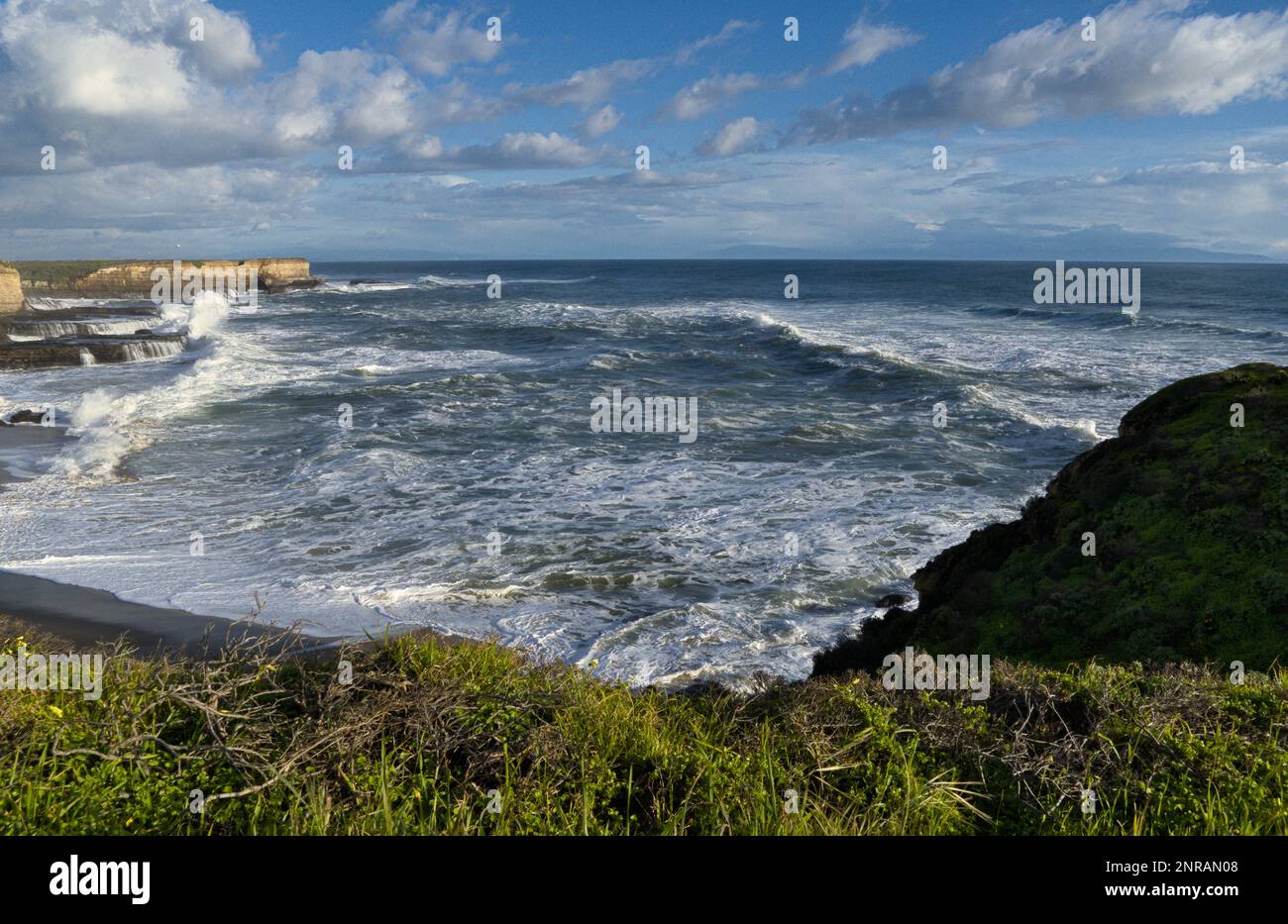 Santa Cruz coast line with cliffs and rocks and waves Stock Photo - Alamy