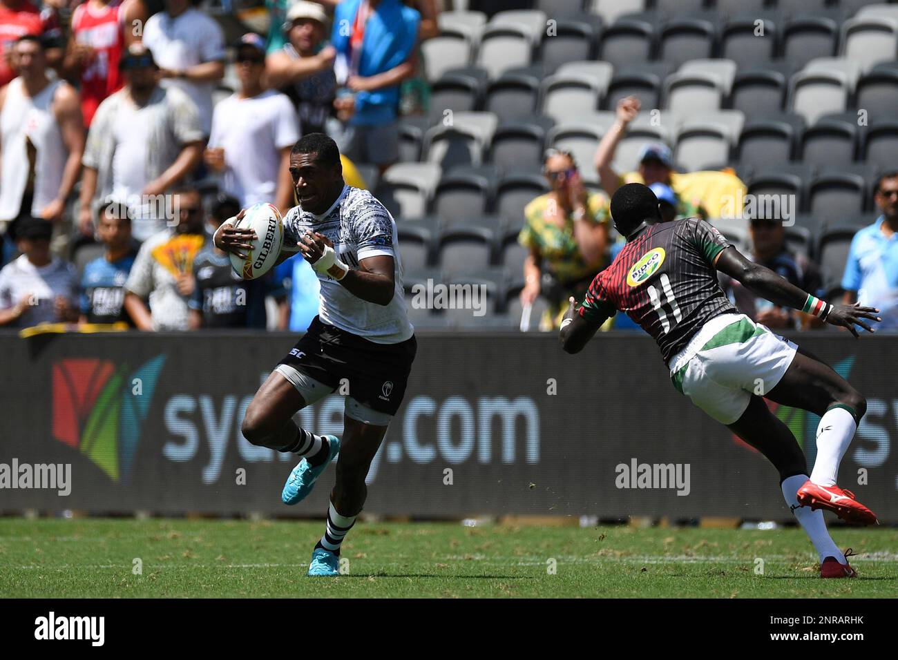 PARRAMATTA, NSW - FEBRUARY 01: Napolioni Bolaca of Fiji steps a ...