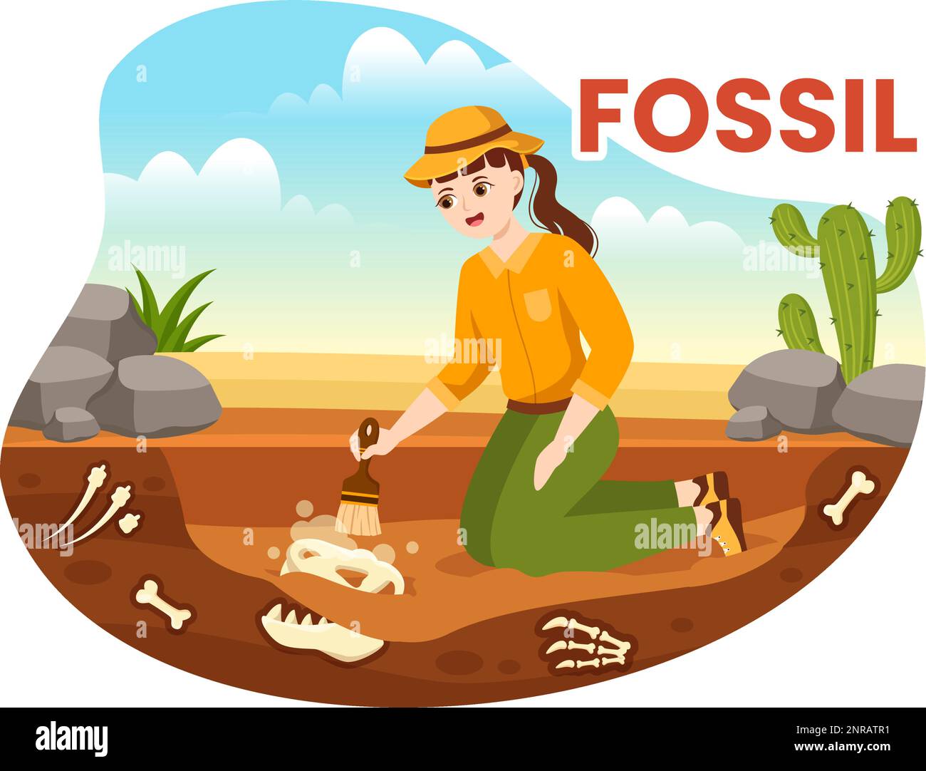 Fossil Illustration with Archaeologists Finds Dinosaurs Skeletons on ...