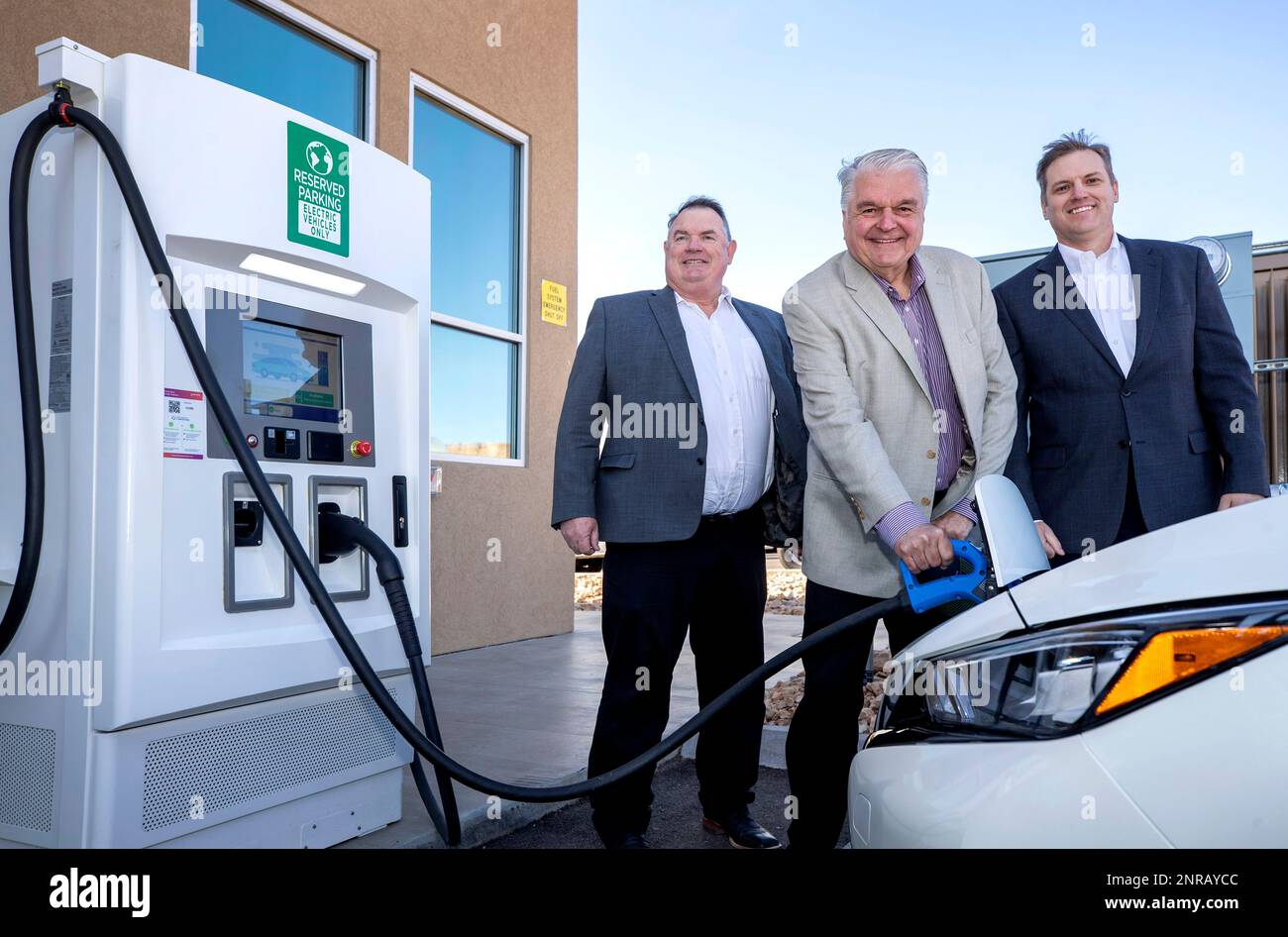 Nevada Governor Steve Sisolak, center, Mendis Cooper, left, Overton ...