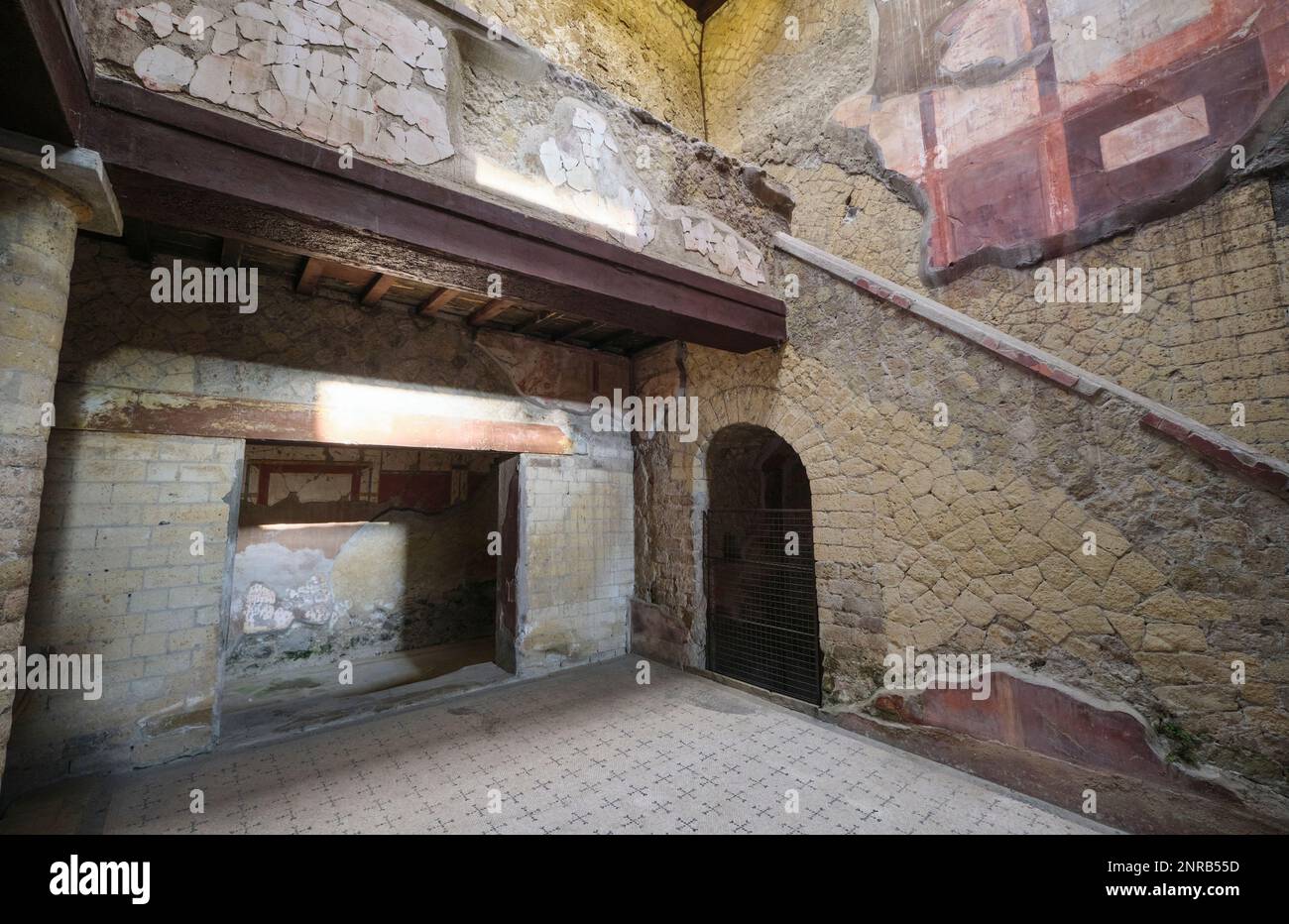 View of a mosaic tile floor and a staircase, steps at Casa del Bel ...