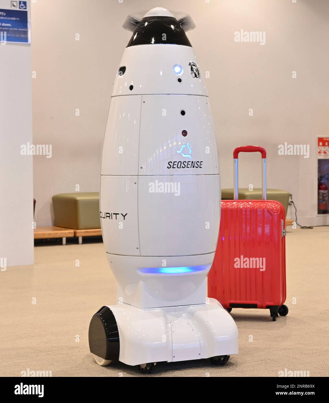 A sceurity robot is operated at the terminal building of the Narita ...