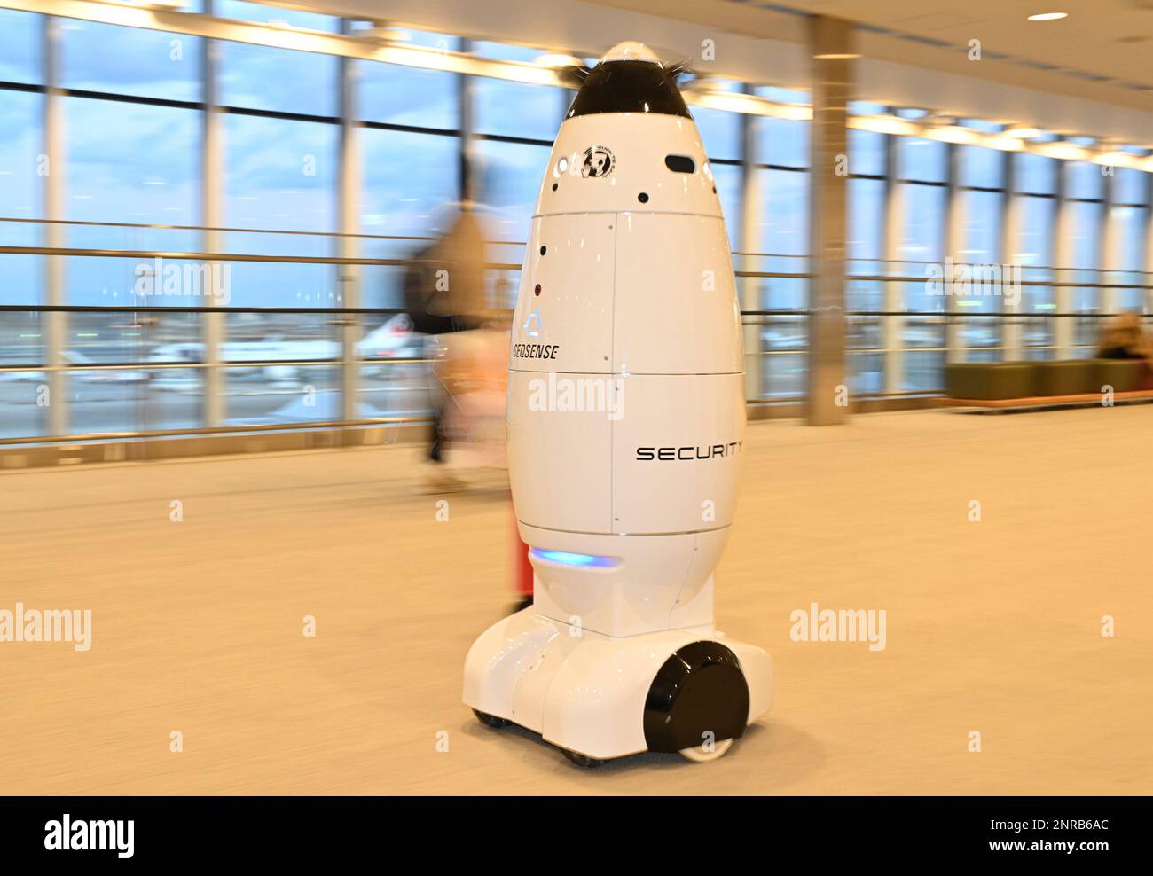 A sceurity robot is operated at the terminal building of the Narita ...